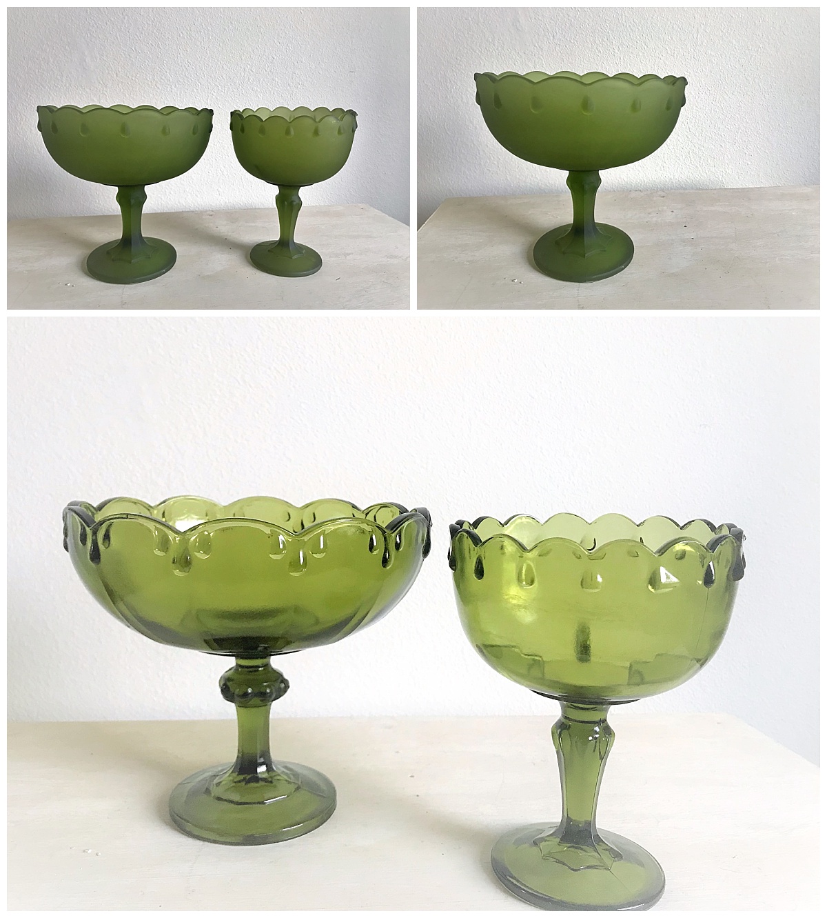 Green Glass Compotes For Floral Centerpieces